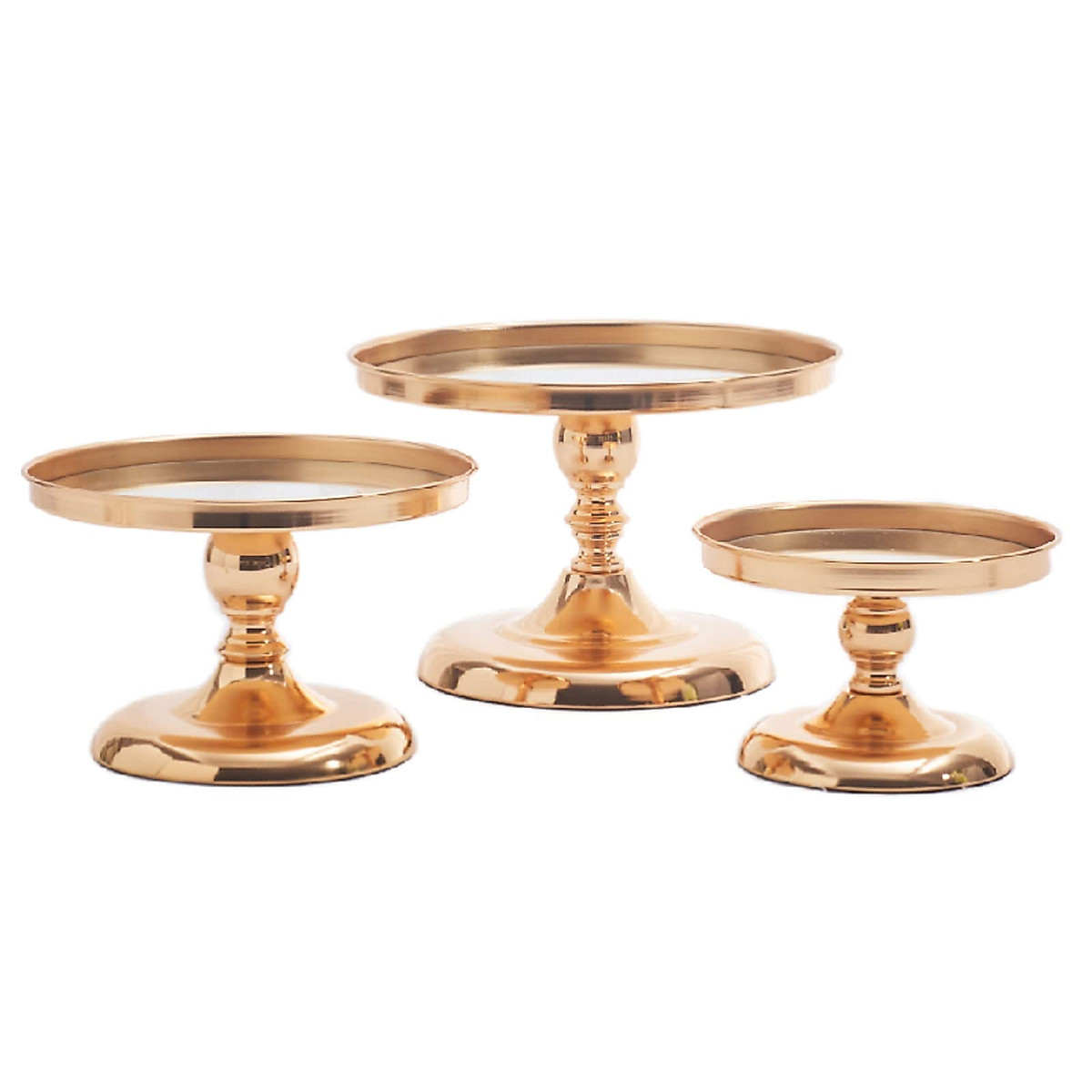 XENITE Dessert French Gold Cake Stand Set of 3 Metal Cupcake Holder Round Glass Top Gorgeous Dessert Display Stands Trays Set for Christmas Party Fruit Plate
