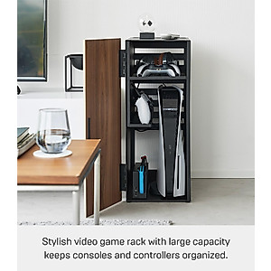 Yamazaki Home Tower Large Capacity Game Console Rack – Organize Controllers, Pull-Out Shelf, Cable Management - Steel