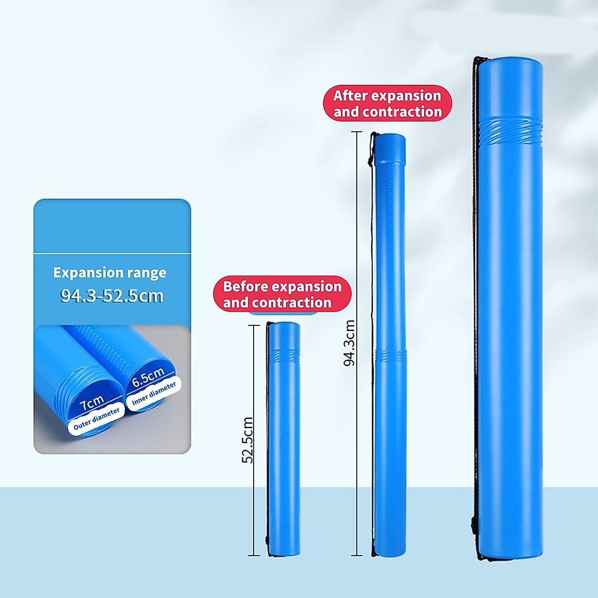 Meiliyizu Telescopic Document Storage Tube, Telescoping Poster Tube Extendable Poster Tube with Strap, Telescoping Art Transport Tube for Document Poster Drawing, Blue