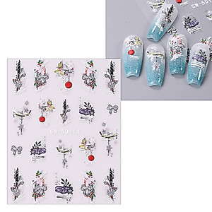 JMEOWIO 6 Sheets 3D Embossed Glitter Christmas Nail Art Stickers Decals Self-Adhesive Pegatinas Uñas 5D Snowflake New Year Xmas Winter Holiday Nail Supplies Nail Art Design Decoration Accessories
