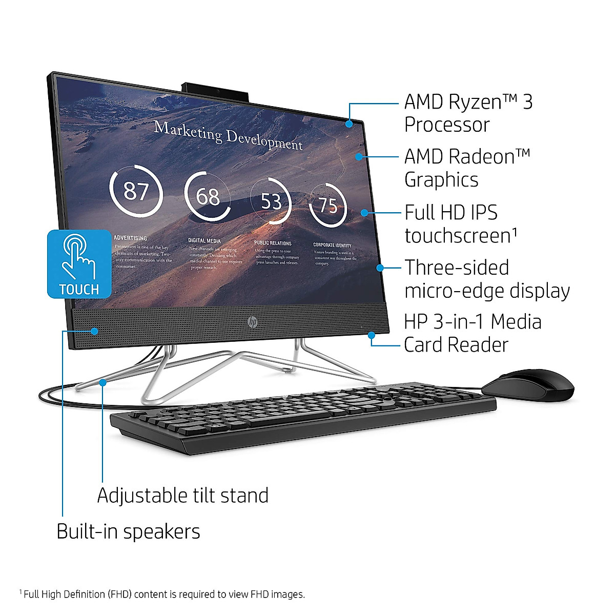 HP 22-DF AMD Ryzen 3 3250U 8GB 1TB HDD 21.5-Inch Full HD Touch Screen All-in-One PC