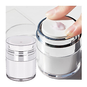 3 Pcs Cream Jar Vacuum Bottle, 15/30/50ml Airless Pump Jar Empty Cosmetic Container, Portable Refillable Push Down Pump Dispenser, Leak-Proof Makeup Creams Travel Container (A-15ML)