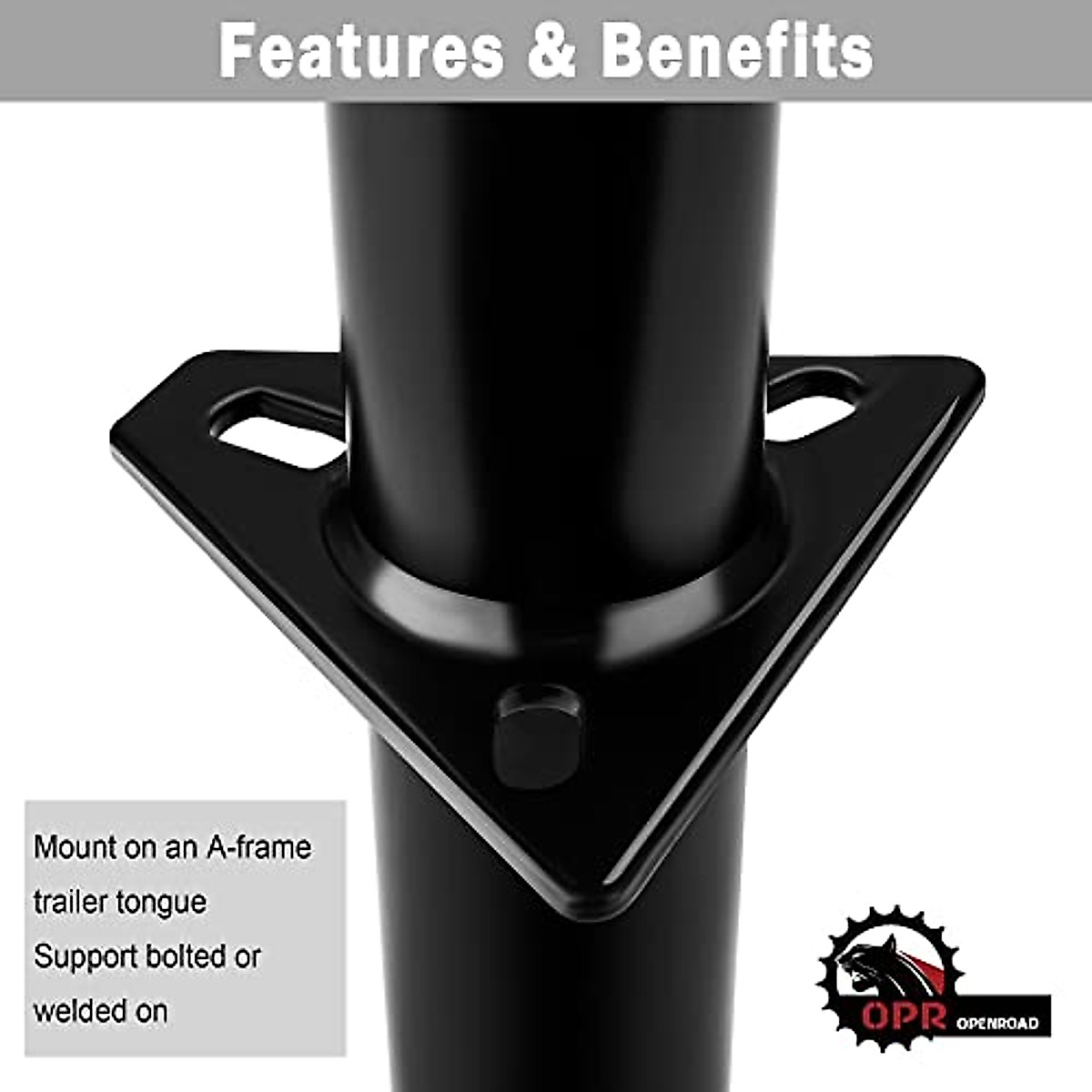 OPENROAD 5000 lbs A-Frame Trailer Jack, 15" Vertical Travel, Heavy Duty Top Wind Jack with Foot Plate for RV, Cargo, and Utility Trailers Tongue, Black