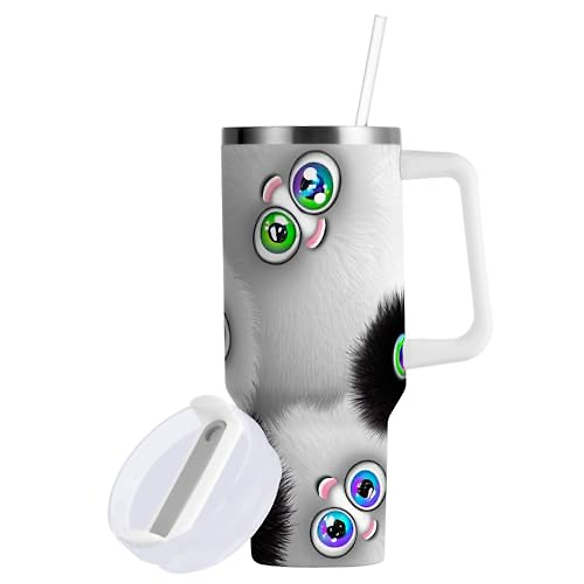 ODAWA Large Double Wall Insulated Tumbler, Black White Creatures Stainless Steel Vacuum Insulated Tumbler with Handle and Straw Lid