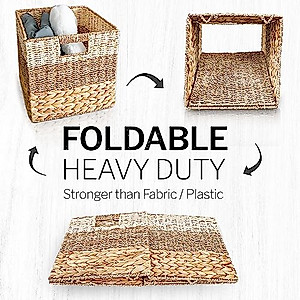CHI AN HOME Wicker Hyacinth Storage Cubes + Bathroom Baskets