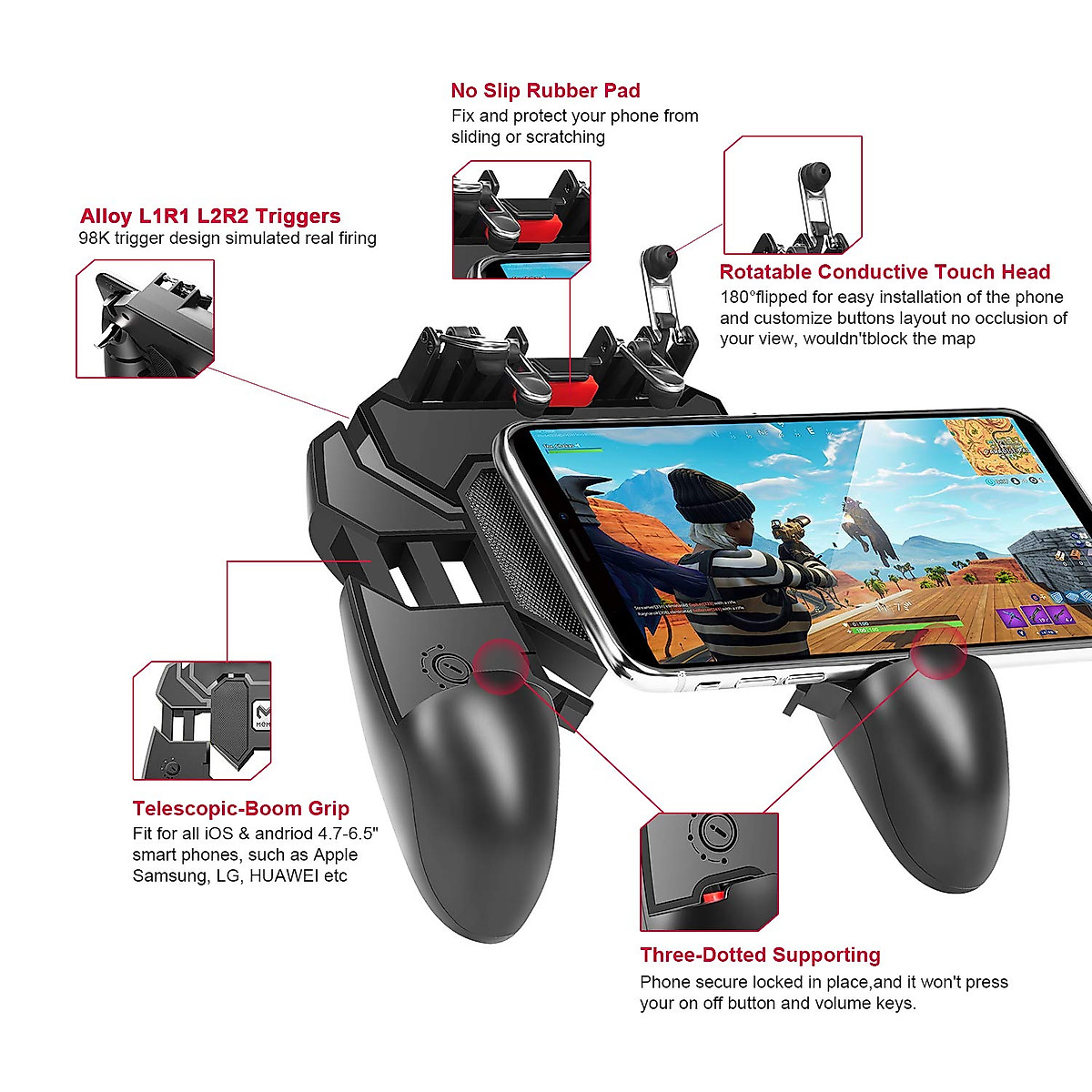 DELAM Mobile Game Controller for iPhone & Android, Pubg Mobile Controller Phone Triggers for Gaming, Gaming Grip Joystick Gamepad Shoot Aim Keys for 4.7-6.5" Phone