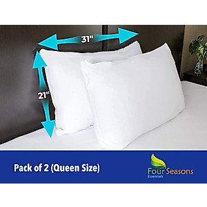 Queen Size Waterproof Pillow Protectors (Set of 2) – Zippered Hypoallergenic Pillowcase Cover Allergen Dust Proof Encasement