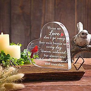 Memorial Gifts for Loss of Father Mother Sympathy Gifts Red Cardinal Memorial Bereavement Acrylic Heart Condolence Gifts in Memory of Loss of Loved One for Table Centerpieces Remembrance (6 x 6 Inch)