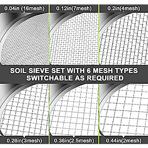 Garden Sieve Sifting Soil Sifter - 9.5in Composts Sifter,Garden Sifter Pans Sifting Pan Contain 5 Models Soil Sieve Hole Dirt Strainer,Rock Sifter Dirt Sifter for Sifting Screen,Peat Moss and More.