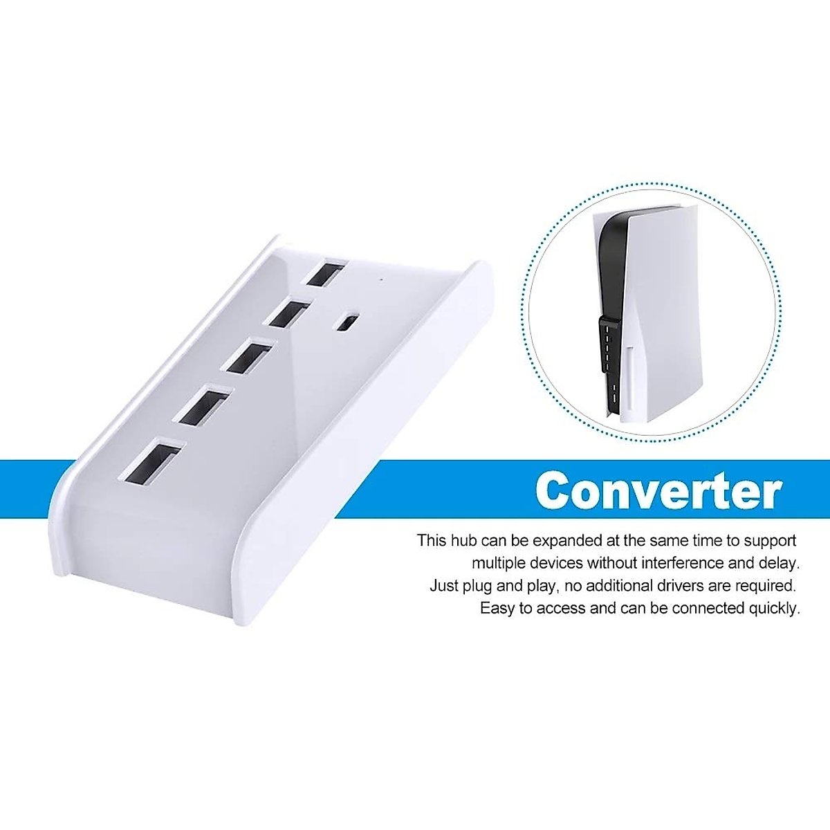 5 Port High-Speed Splitter Adapter Game Console USB Hub Multifunctional for PS5 Game Console Charging Stand Indicator Light (Color : White) (Black)