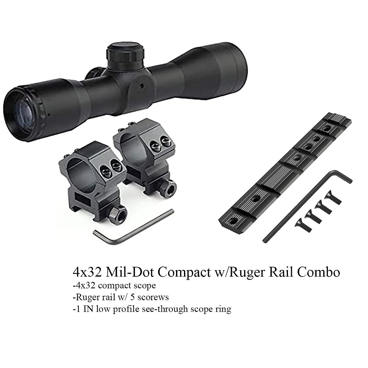GOTICAL Ruger 10/22 and 3/8" Tactical 4x32 Compact Scope Rangefinder Reticle Hunting Riflescopes Cross-Hair Reticle and Ruger 10/22 Weaver and 3/8" Predrilled Receiver