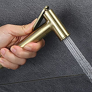MINJING Handheld Bidet Sprayer for Toilet, Cloth Diaper Toilet Sprayer, Brushed Gold Solid Brass Portable Bidet Spraye for Personal Hygiene, Pet Shower