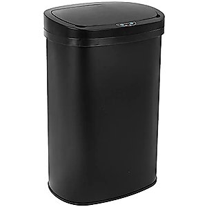 HHS Stainless Steel Kitchen Trash Can Bathroom Bedroom Office Waste Bin with Lid Automatic Sensor Touch Free Garbage Can 13 Gallon 50L, (Black), 11.37 x 16.1 x 25.31 inches (1350R)