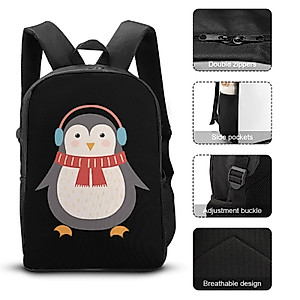Cute Penguin 17-Inch Laptop Backpack Lightweight Travel Work Business Shoulder Bag Casual Daypack for Women Men