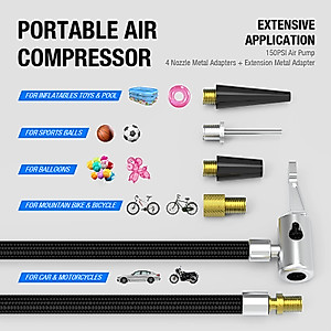 JF.EGWO 3000Amp Car Jump Starter with Air Compressor, 150PSI Tire Inflator with Digital Screen Pressure Gauge, 24000mAh 12V Auto Battery Booster (9.0L Gas/ 8.5LDiesel Engine), 2 USB Port 2 Light