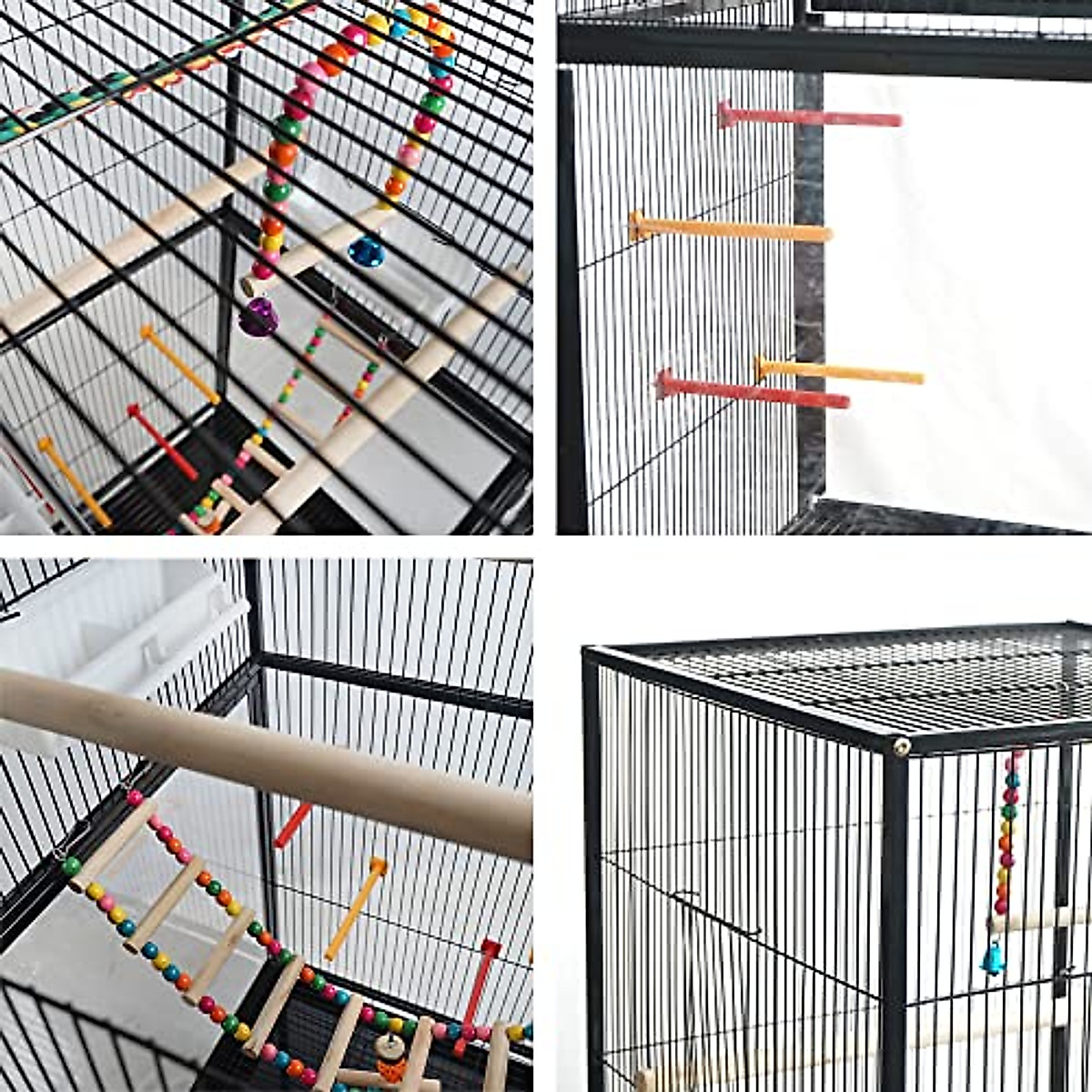 PENCHEN IKAYAA 56.5 Inch Bird Cage, Parrot Cage, Wrought Iron Wire Bird Parrot, Rolling Cage with Bottom Storage Shelf, Suitable for Small Medium Sized Birds