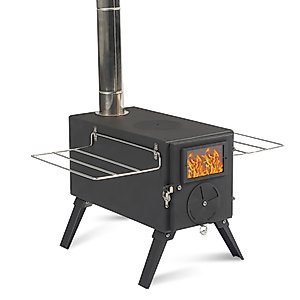 LYNSLIM Camping Stove for Tent, Portable Wood Burning Stove, Wood Stove with 7 Pipes, Hot Tent Stove for Outdoor Cooking Hiking
