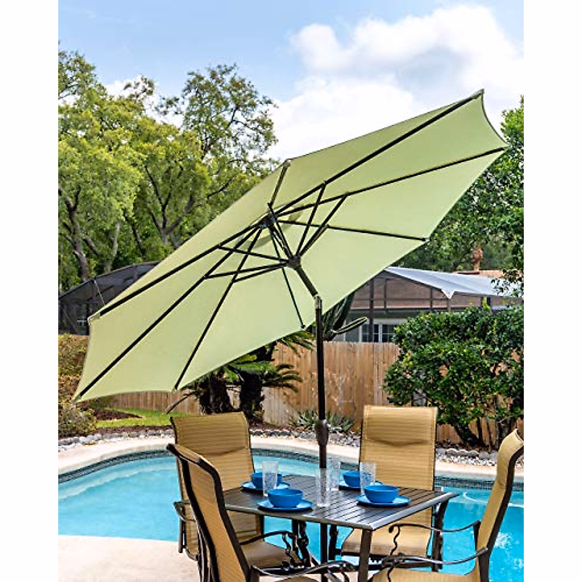 Pebble Lane Living QD01-LIME Patio Umbrella, Bronze Aluminum Frame with Hand Crank & Push Tilt Action, Vented Top, UV & Water Resistant, Lime Green, 9' Diameter
