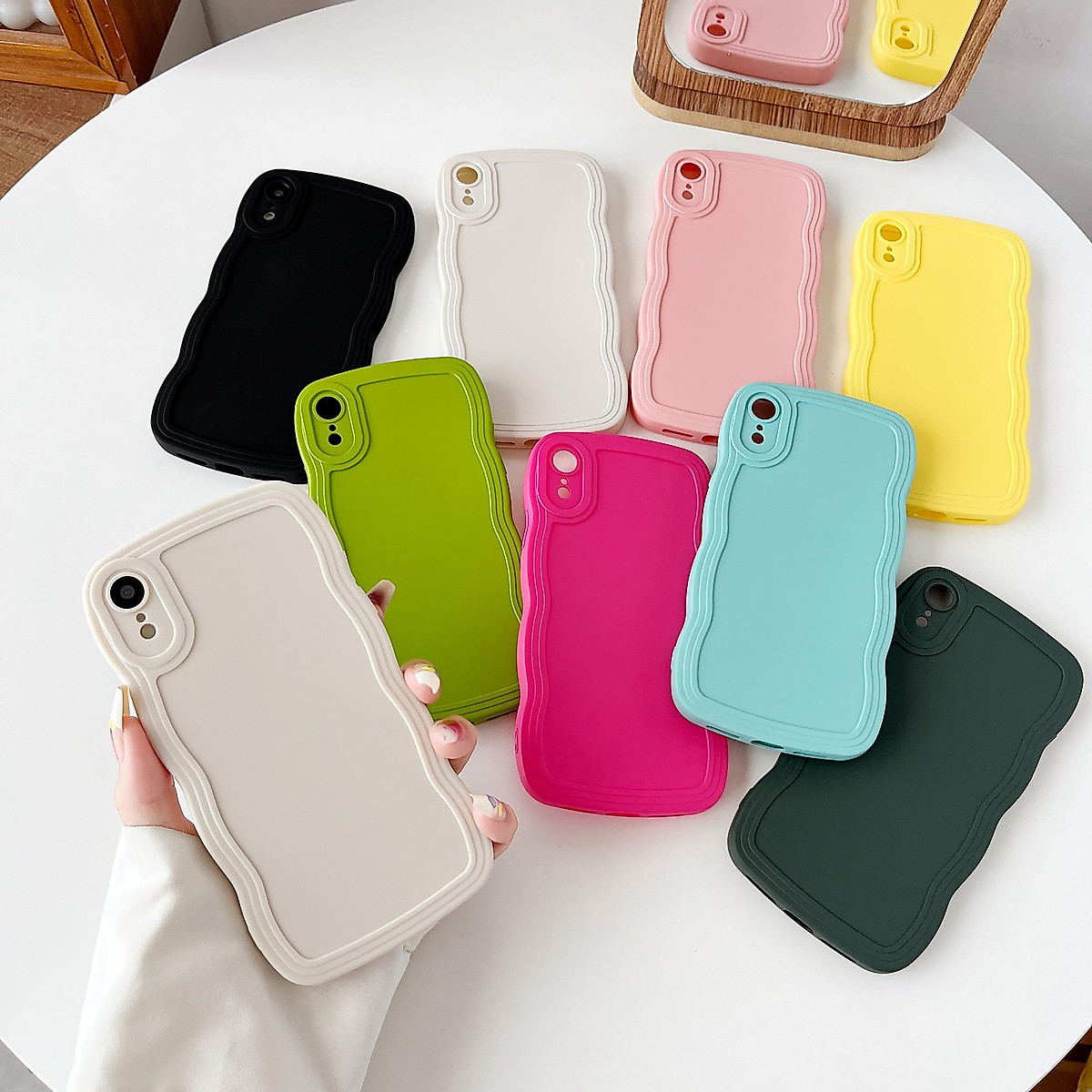Caseative for iPhone Xr Case, Solid Color Curly Wave Frame Soft Compatible with iPhone Case (Yellow,iPhone Xr)
