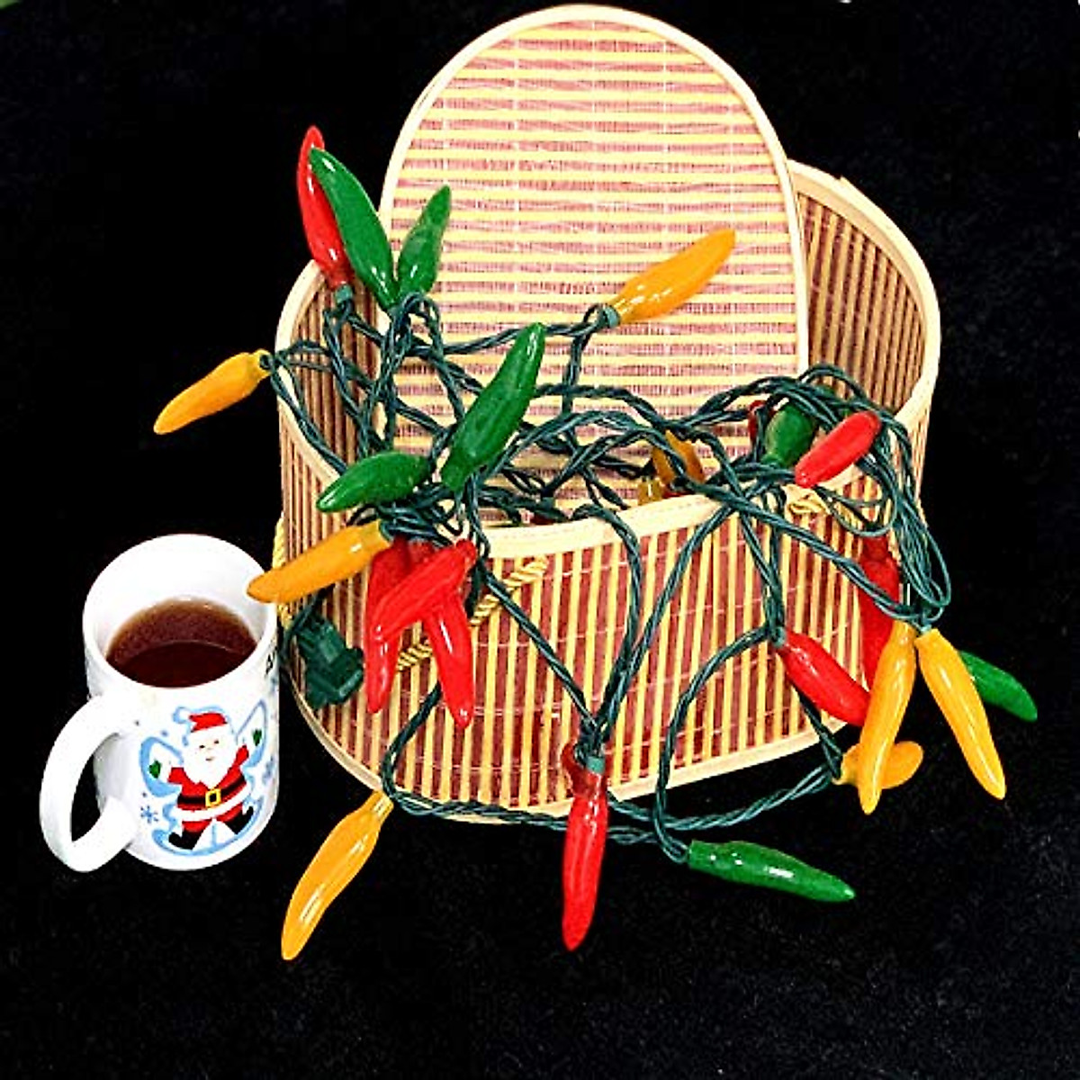 JinBest 35 LED Red Green and Yellow Chili Pepper Lights, 18 Ft Green Wire House Decorative Lighting, for Indoor Party, Kitchen, Living Room, Garden, Patio.