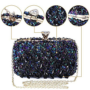 UBORSE Women Clutch Wedding Purse Rhinestone Crystal Beaded Bags Cocktail Party Bridal Prom Handbag for Women (Blue)