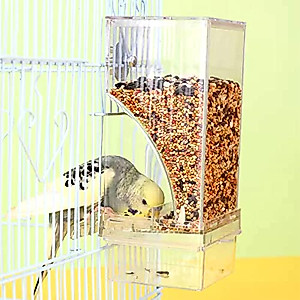 2PCS Bird Feeder for Cage with 3 Bird Toys, Automatic Bird Feeder, Transparent Parakeet Food Seed Reducing-Waste Container Parrot Foraging Feeder for Small Birds(4Inch x 7.5Inch x 3.5Inch)