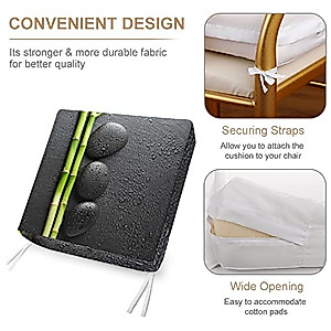 Oyihfvs Black Zen Basalt Stones with Dew Green Bamboo on Dark Outdoor Waterproof Sofa Cover, Non-Slip Oxford Cloth Chair Seat Couch Cushion Protector Furniture Slipcover 20x18x4 inches