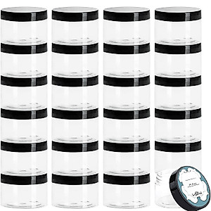 Qeirudu 4 oz Plastic Jars with Lids and Labels, 24 Pack BPA Free Empty Containers Clear Round Cosmetic Jars for Sugar Scrubs, Body Butter, Lotion, Creams