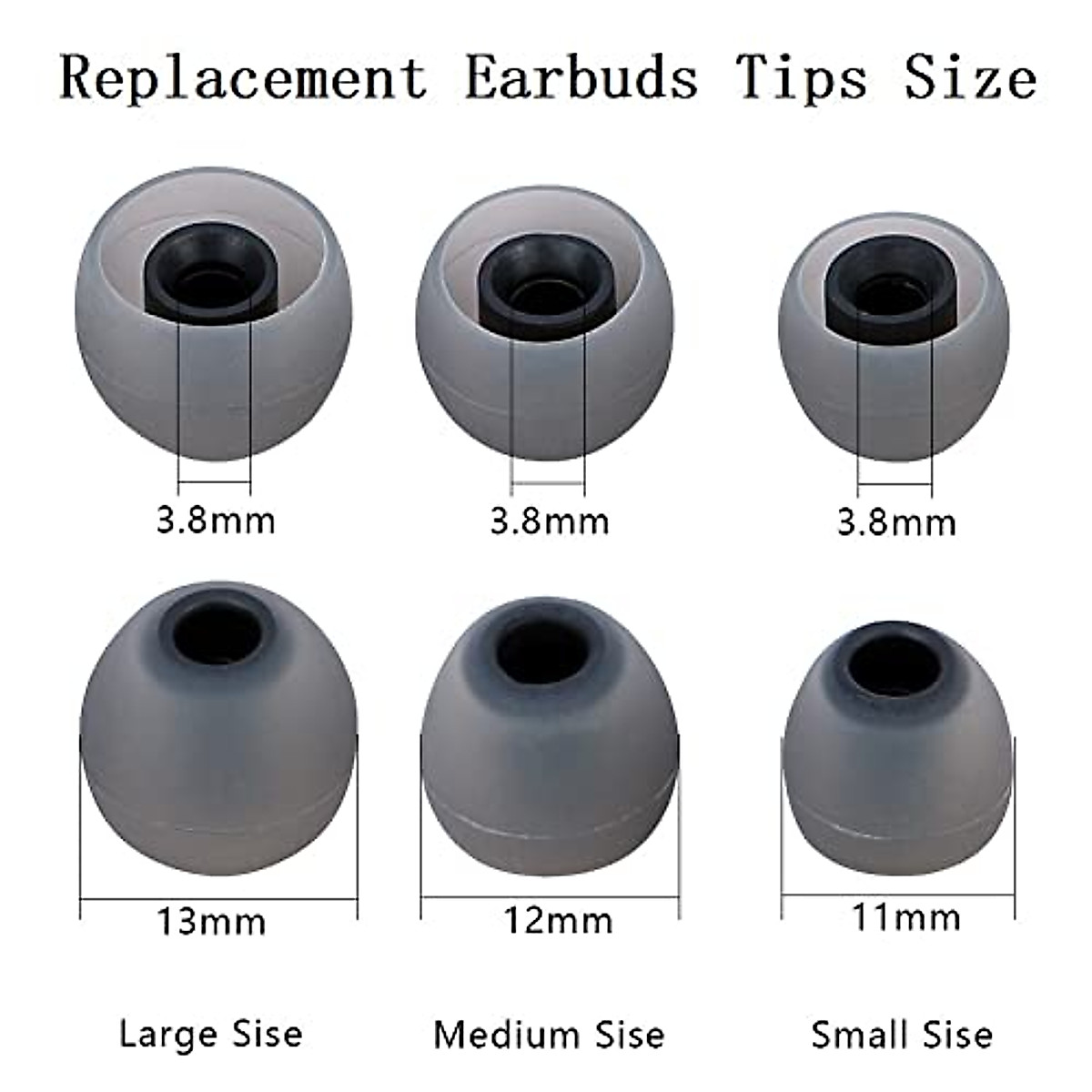 CYADCI Replacement Earbud Tips Ear Bud Replacement Pieces Silicone Soft and Comfortable Fit for Inner Hole from 3.8mm - 5.1mm Earphones 9 Pairs Medium Earbud Tips,Gray-Black