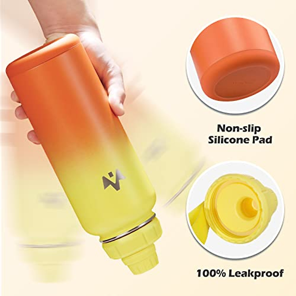 Insulated Water Bottle, ALongSong 32oz Stainless Steel Water Bottles with Bouncing Straw, Non-Slip Silicone Bottom, Keeps Hot and Cold, Leakproof Sports Water Bottle, Wide-Mouth Sports Canteen(Yellow)