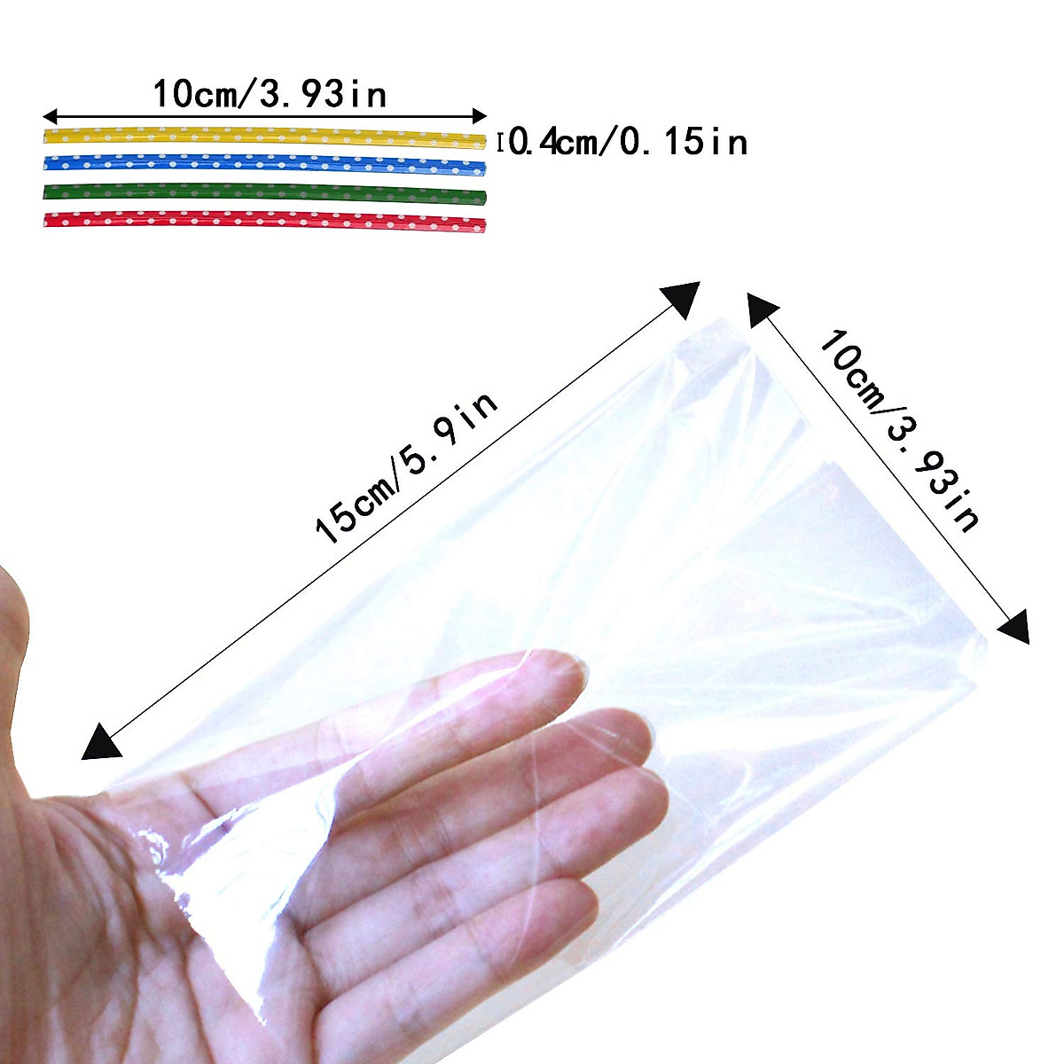 Beasea 4 x 6 Inches Treat Bags Cello Bags, Cellophane Bags 300pcs Cake Pop Treat Cello Bags for lollipop with 4 Mix Colors Twist Ties for Bakery Popcorn Cookies Candies Dessert