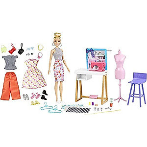 Barbie Fashion Designer Doll & 25+ Accessories, Studio Playset Includes Furniture, Sewing Machine & Mannequin, Blonde Doll