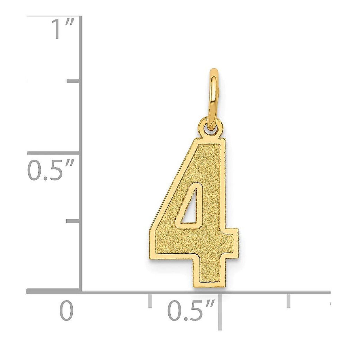 Solid 14k Yellow Gold Medium Number 4 Charm Brushed Matte Finish Pendant - 20mm x 8mm