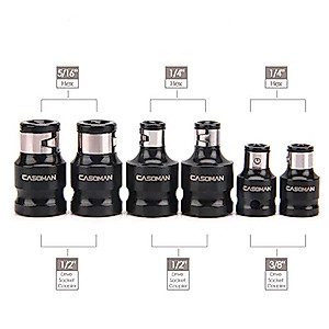 CASOMAN Bit Socket Adapter Set -1/4"Hex *3/8" Dr. 1/4"Hex*1/2" Dr., 5/16"Hex *1/2" Dr.,1/4-Inch Dr. Hex Power Bit Holder & 5/16" 1/4-Inch Dr.Hex Power Bit Holder Set 6 Piece Impact Coupler Set