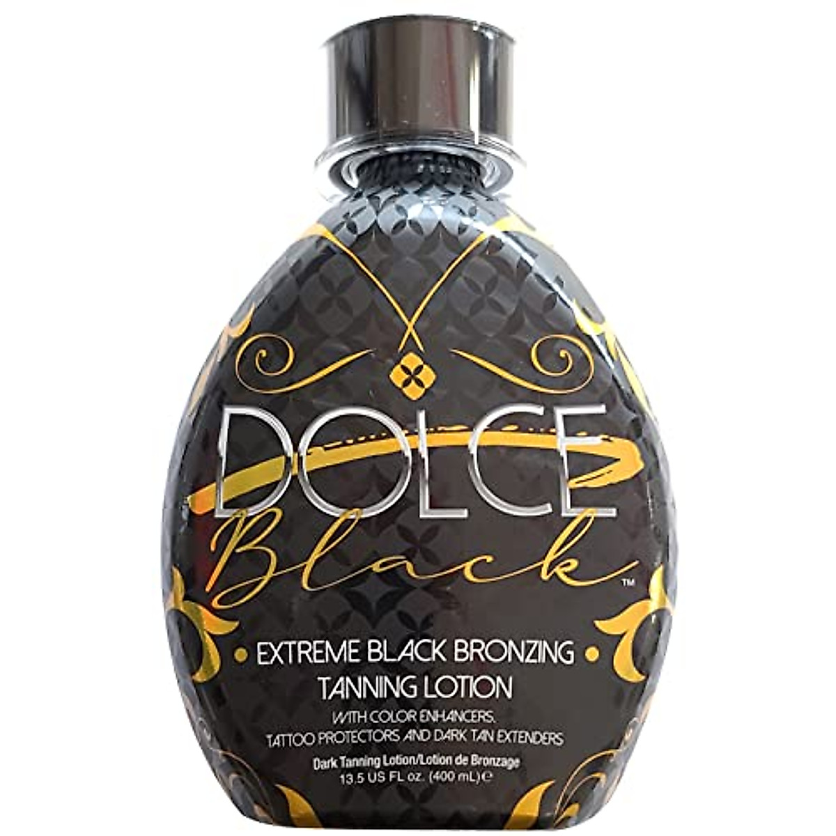 Dolce Black Bronzer Tanning Lotion - Indoor/Outdoor Tanning Lotion for Tattoo & Color Fade Protection - Anti-Orange, Anti-Aging & Anti-Wrinkle Natural Tanning Bed Lotion