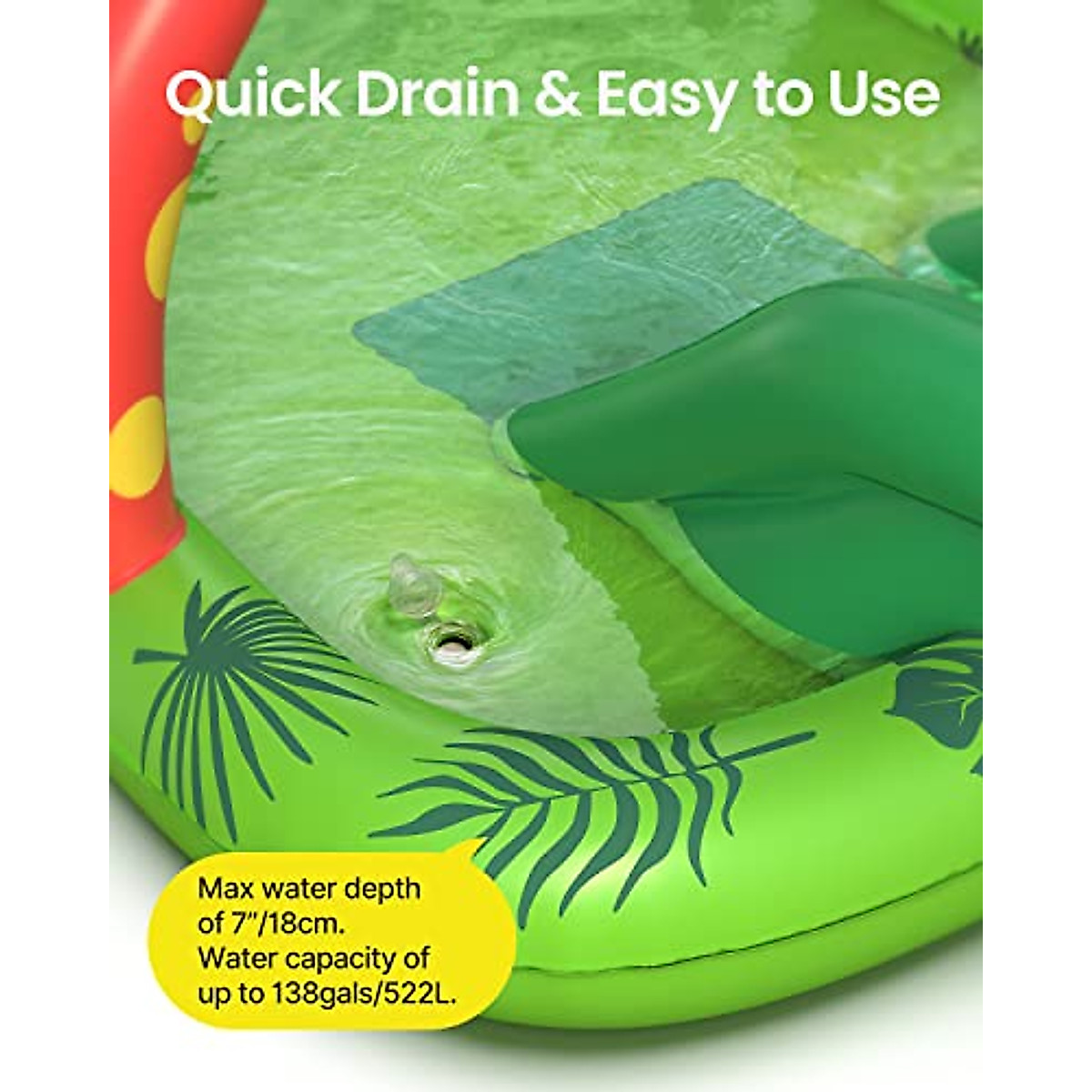 Inflatable Kids Pool, Airefina Dino Planet Inflatable Play Center Kiddie Pool with Water Slide, Ultra Thick 97"x76"x41" Toddle Pool with Play Ball Hoop, for Backyard, Garden, Water Park, Ages 3+