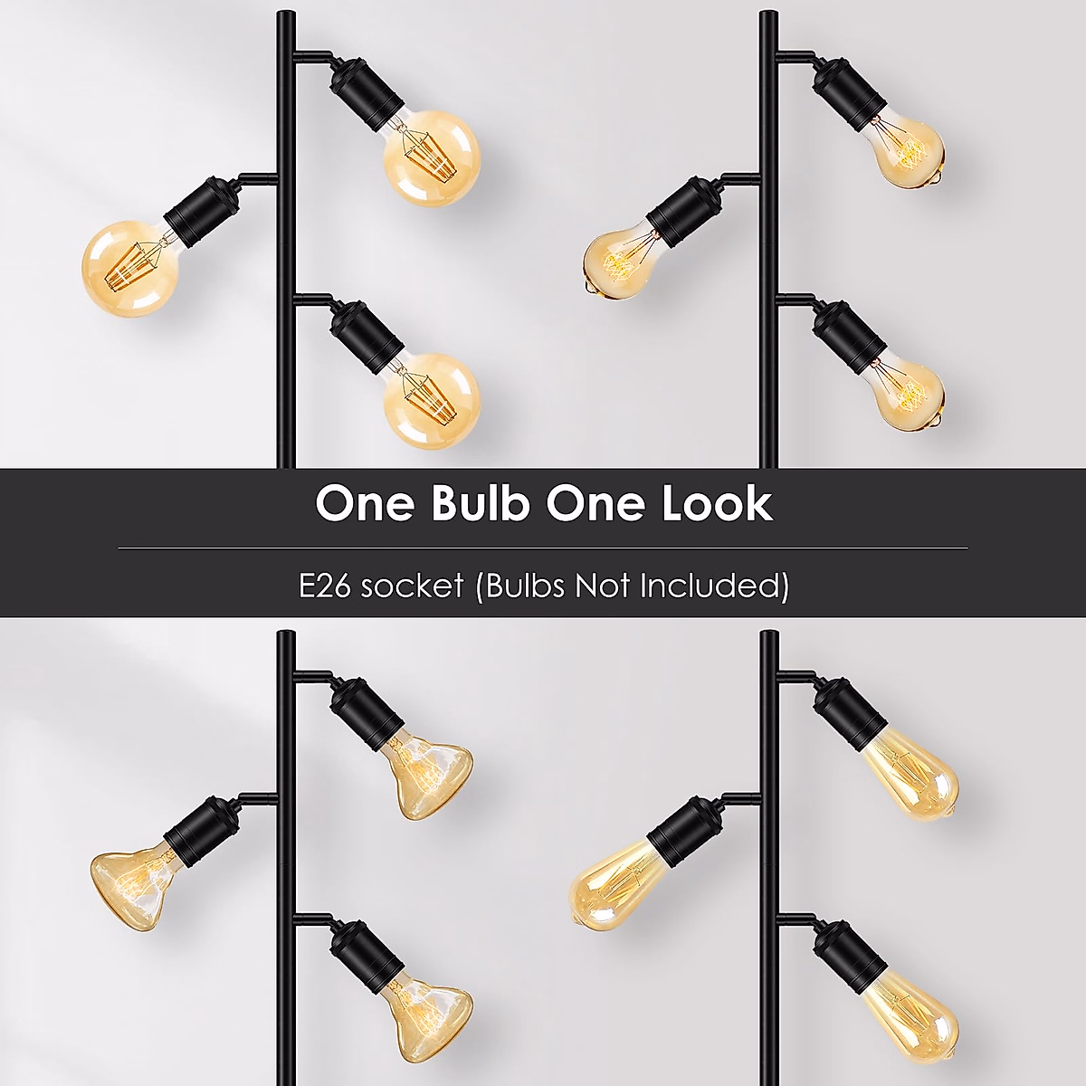 BoostArea Tree Floor Lamp, Industrial Floor Lamp, Modern Standing Lamp with Adjustable 3 Light, E26 Socket, Rotary Switch, Minimalist Metal Stand Up Lamp Pole Lamps for Living Room, Bedroom(No Bulbs)