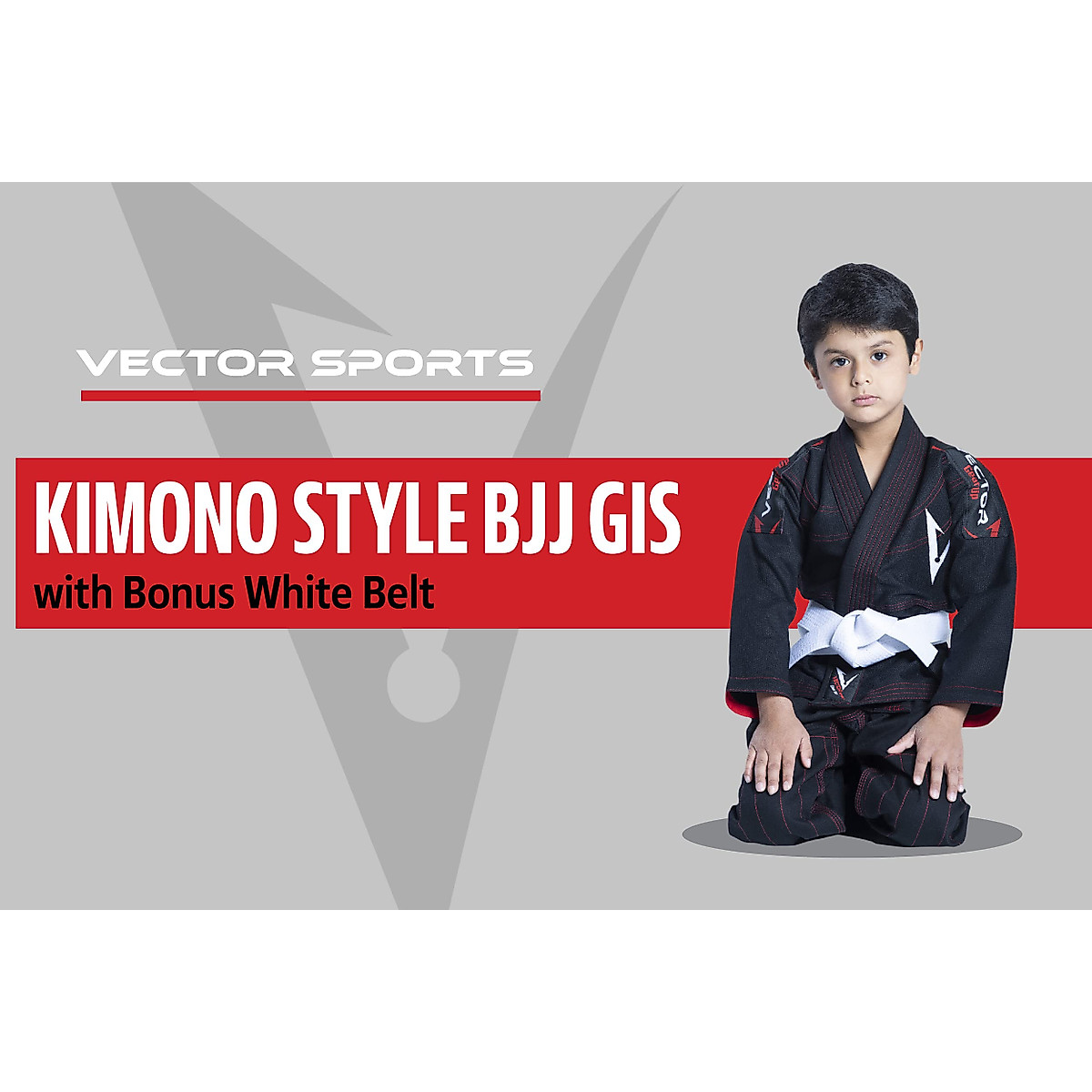 Vector Sports Kids Brazilian Jiu Jitsu BJJ Gi with Free White Belt 100% Cotton Pearl Weave Kimono Ultra Lightweight Preshrunk Fabric (Navy, K2)