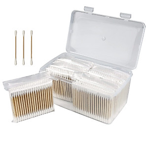 Organic Cotton Swabs 800 Count - Garrelett Natural Bamboo Cotton Buds For Ear - Ear Sticks with A Storage Box Included - Strong 100% Pure Cotton Stick for Arts & Crafts, Daily Cleaning