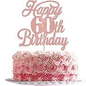 Rsstarxi 1 Pack Happy 60th Birthday Cake Topper Glitter 60 & Fabulous Cheers to 60 Years Old 60th Birthday Cake Pick for Celebrating 60th Birthday Anniversary Party Cake Decorations Supplies Rose Gold