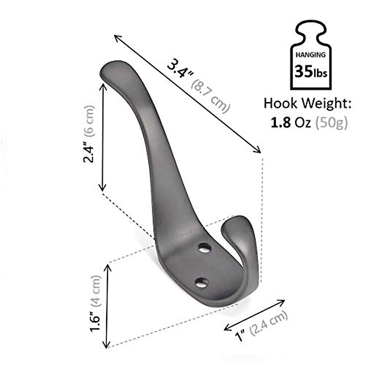 Ambipolar 10-Pack Elegant Coat Hooks Wall Mounted, Decorative Heavy Duty Double Matt Black Wall Hooks for Hanging, Coat Hooks, Purse Rack, Hat Hooks with Screws