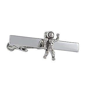 MENDEPOT Antique Silver Tone Astronaut Tie Clip Space Pilot Tie Clip With Box