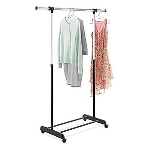 Whitmor Adjustable Rolling Clothes Organizer Chrome Garment Rack, Black and Silver