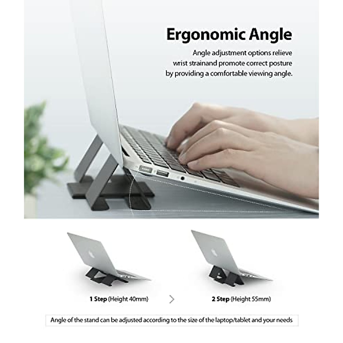 Ringke Folding Stand 2, Portable & Foldable Design Lightweight Anti-Slide Open Space Cooling Two Elevation Adjustments Invisible Laptop Stand for MacBooks, Tablets, Laptops and Notebooks - Gray