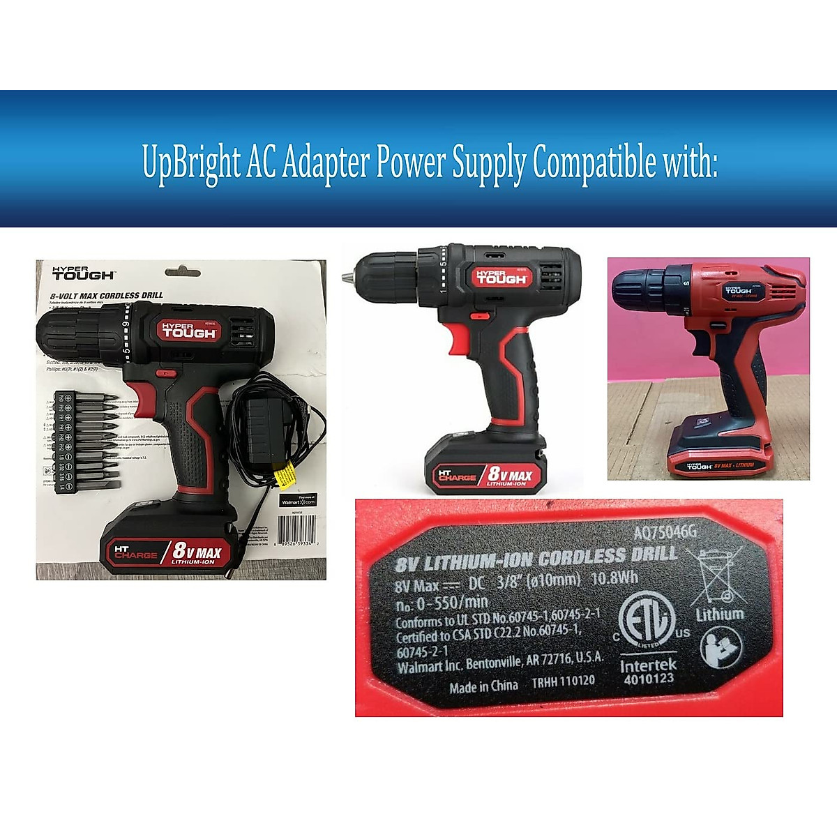 UpBright 9V AC/DC Adapter Compatible with Hyper Tough AQ75072G AQ75046G 8-Volt Cordless Drill 8V Lithium Ion Li-Ion Screwdriver EOBAR Power EBS0075C-0900500AUA HT HT06-0900500U Supply Battery Charger