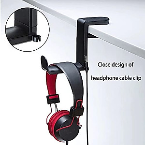 Gaming Headset Headphone Hook Holder Hanger Mount, Headphones Stand with Adjustable & Rotating Arm Clamp, Headphone Stand Holder Under Desk, Black