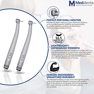 Medidenta Atom Micro-Head High-Speed Durable Professional Dental Handpiece, 16.5 Watts Power & Ceramic Bearings - Small Head, Perfect for Small Mouths, Fiber Optic