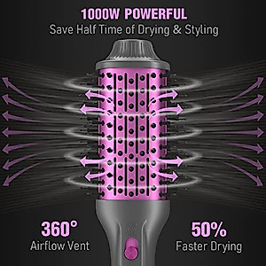 APOKE Brush Hair Dryer, Professional 1200W Ceramic Tourmaline Ionic Hot Air Styling Brush, One Step Hair Dryer & Styler Volumizer, Blow Dryer Curling Brush, Blowout Brush for Drying Curling Combing