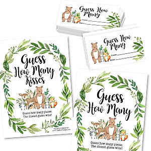 75 Woodland Who Knows Mommy Best, Baby Prediction and Advice Cards etc, 25 Guess How Many Cards - 8 Double Sided Cards Baby Shower Games Funny, How Many Kisses Game Baby Shower Decorations