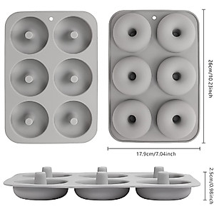 Aichoof Silicone Donut Mold for 6 Doughnuts, Set of 2. Food Grade LFGB Silicone Bagels Baking Pan, Non-Stick, Dishwasher Safe, Heat Resistant and Microwave Safe(Gray)